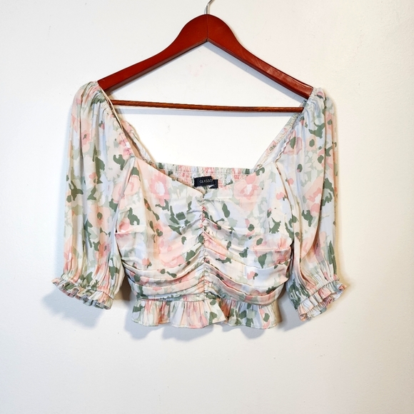 Glassons | Tops | Pastel Colorful Crop Top Puff Sleeves | Poshmark
